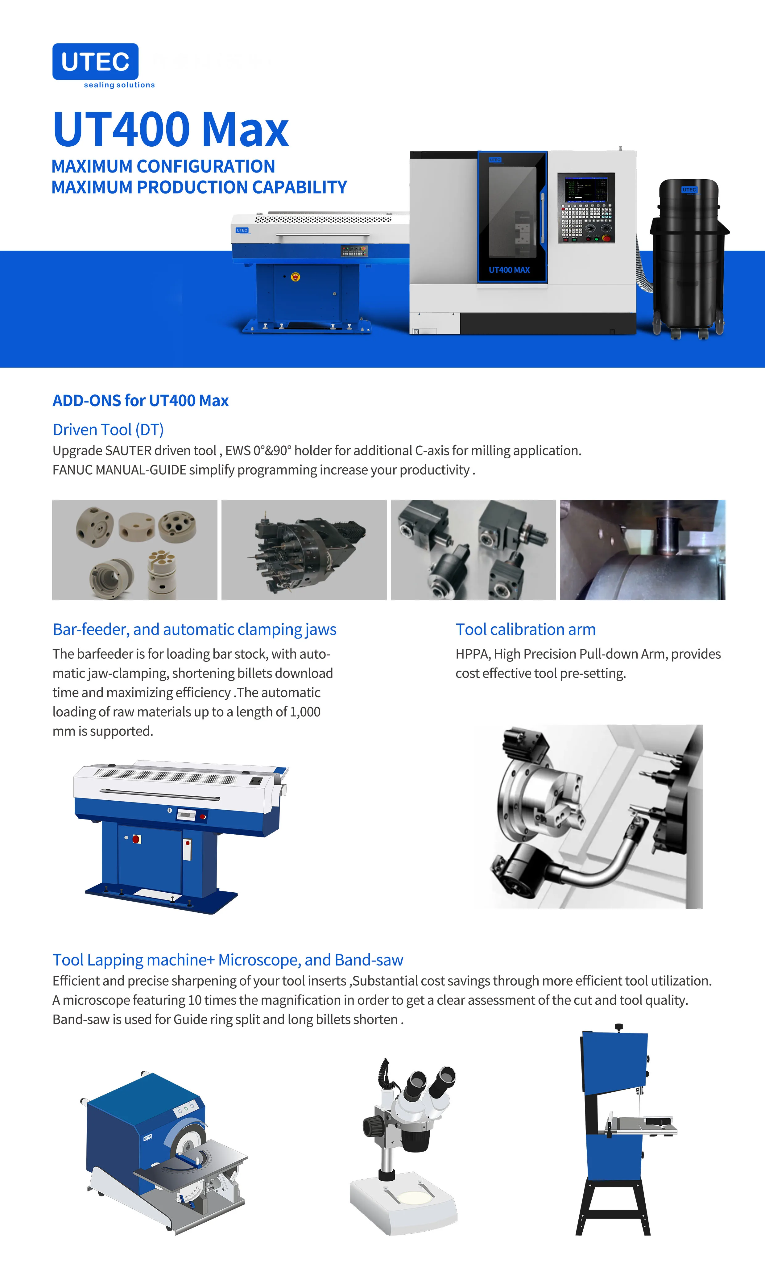 UTEC Seal Turning Center UT400 Max Driven-Tool C-axis Milling Bar ...