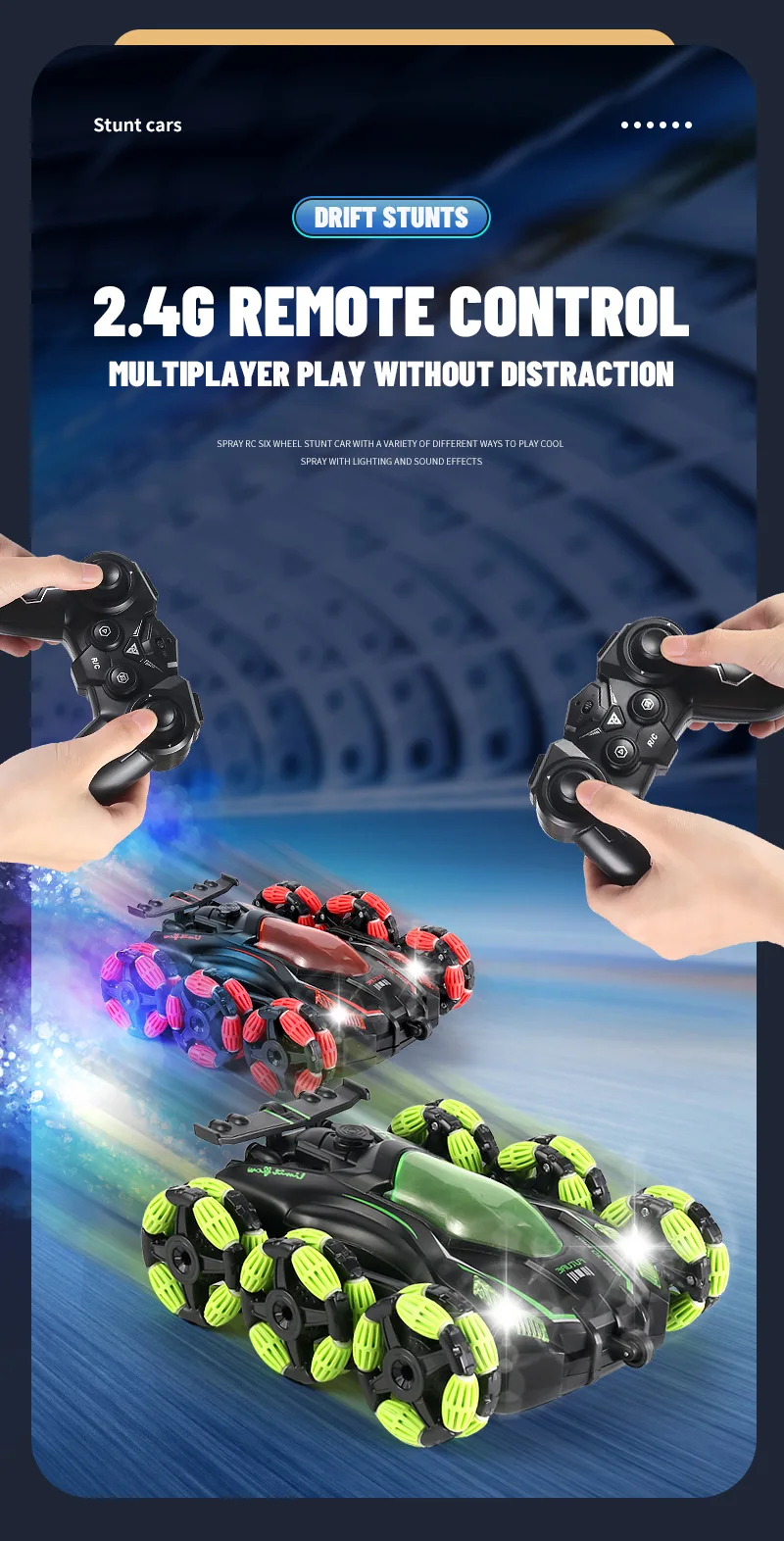 Six-wheel Swing Arm Stunt Car Remote Control Off-road Vehicle Spray ...