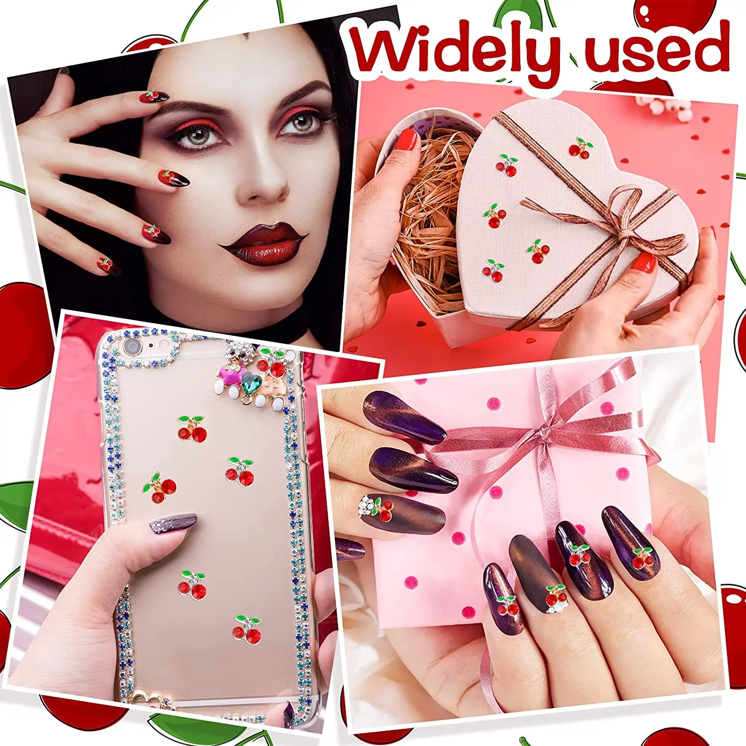 3D Cherry Nail Charms - 60 Pcs Alloy Metal Rhinestones for Nail Art ...
