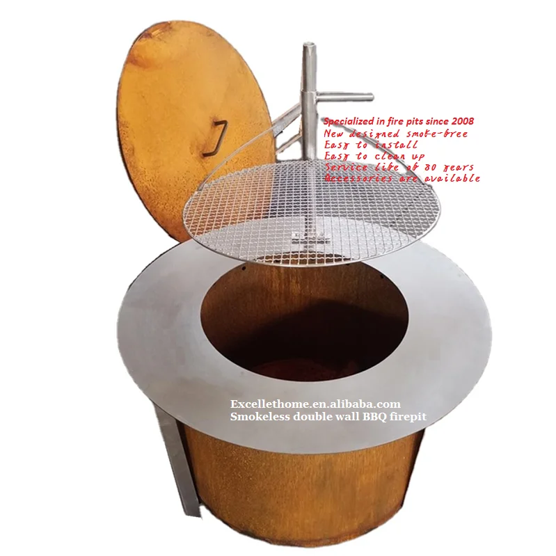 Wood Burning Barbecue Brazier Corten Steel Smokeless Firepit Bbq - Buy ...