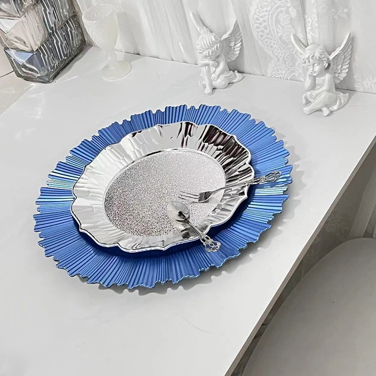 13 Inch Blue Plastic Plate Afternoon Tea Irregular Shape Dessert Plate ...