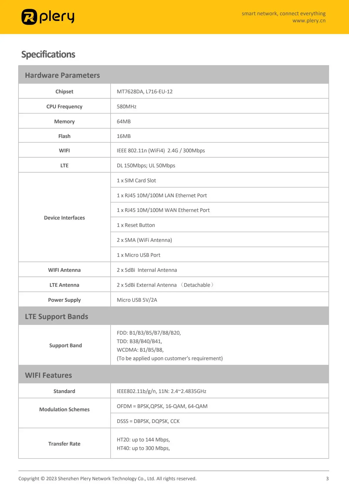 Plery R622 300M Router - Dual Band LTE Cat 4 CPE Wifi Router
