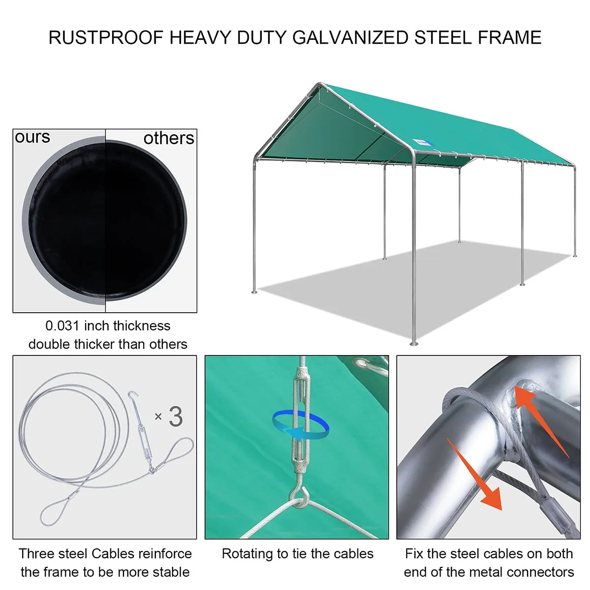 Outdoor Carport - Durable 10' X 20' Steel Frame Canopy