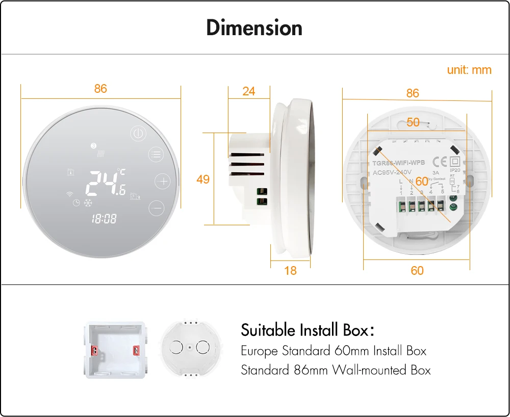 Round Touch Screen Thermostat - Smart and Programmable