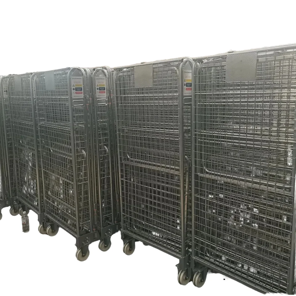 Heavy Duty Nestable Roll Pallets Wire Mesh Roll Container Steel Storage ...