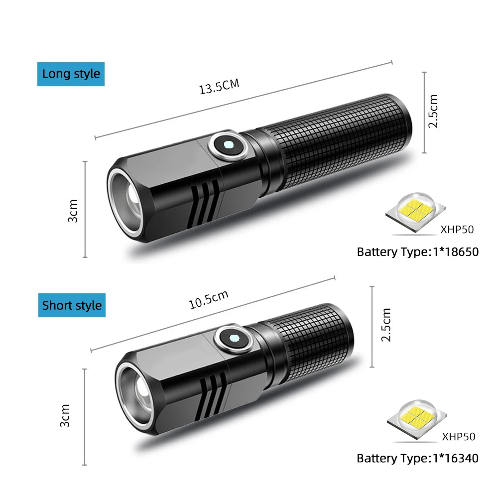 Mini Powerful Zoom IP65 18650 Battery Flashlight for Camping