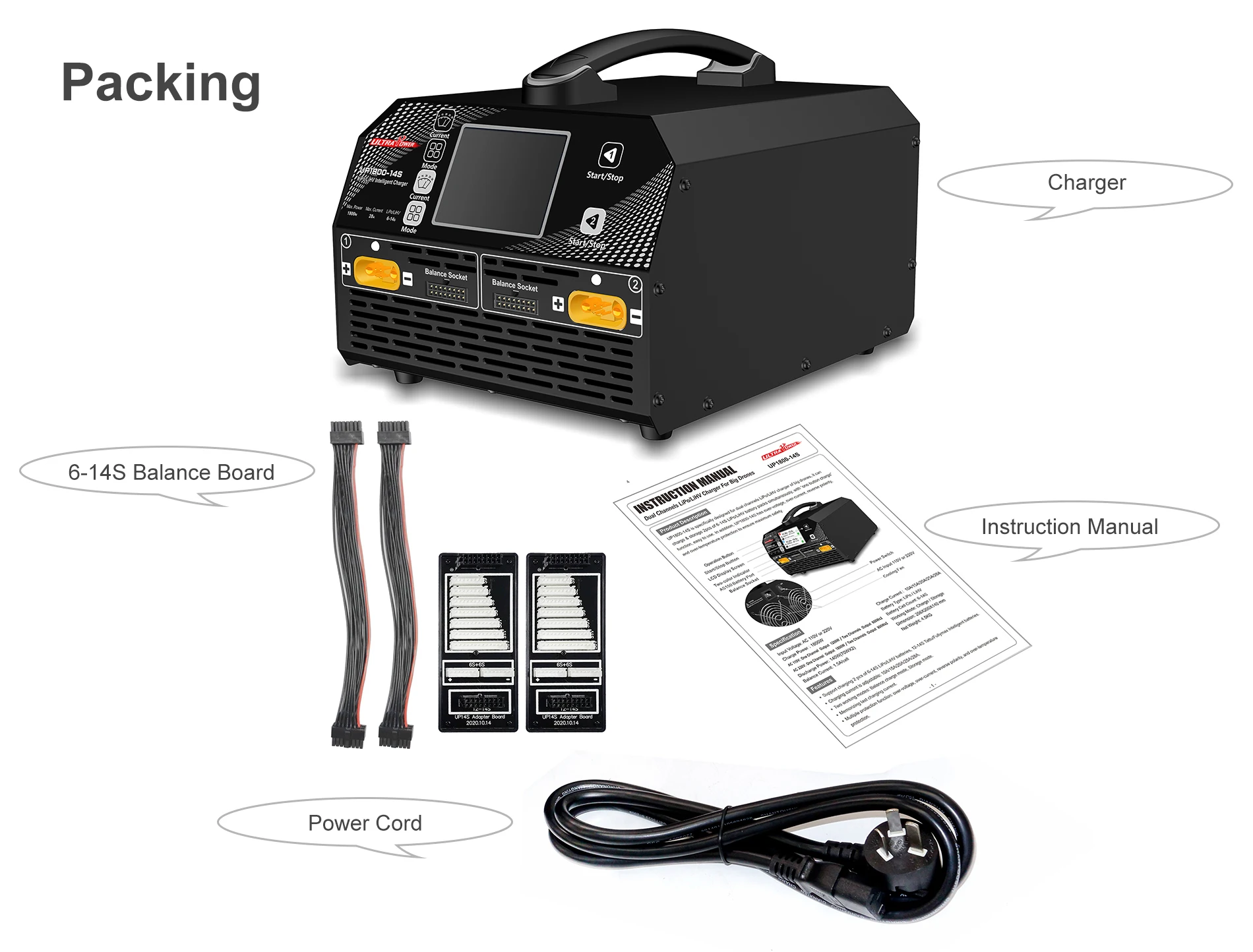 Ultra Power 1800w 25a Uav Charger 6-14s Lipo Lihv Dual-channel Up1800 ...