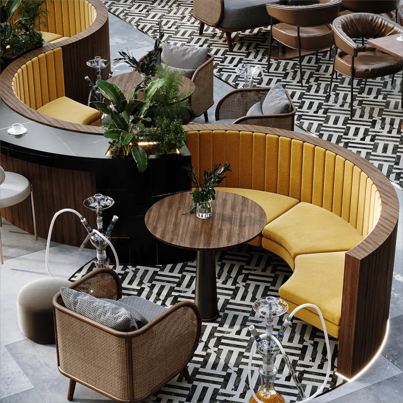 Curved dining booth store
