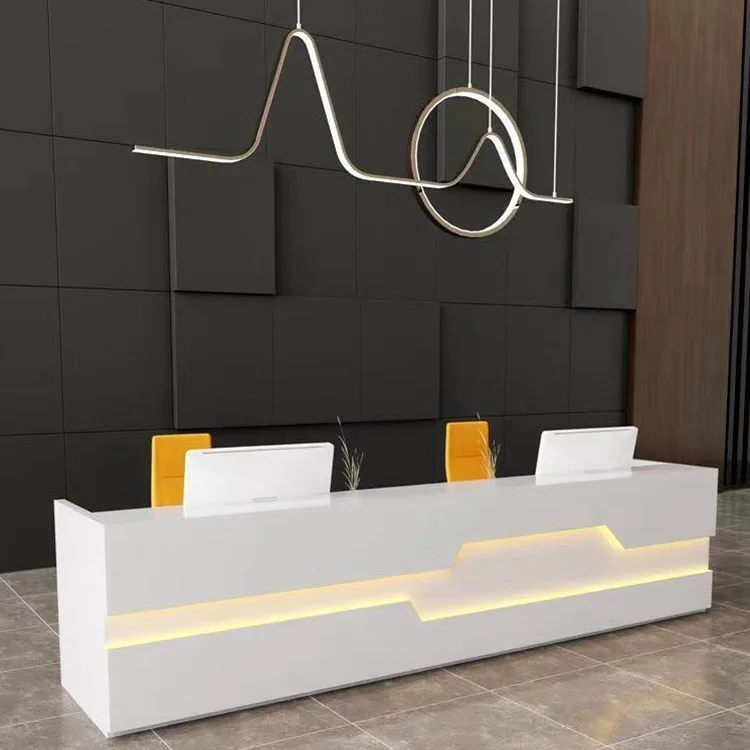 3 Meter Reception Desk Design - Custom Wood LED Table