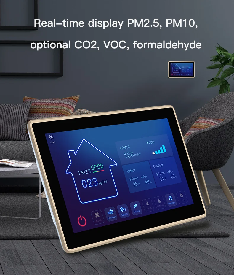 Color Screen Wall Mounted Voc Pm2.5 Temperature Humidity Wifi Fresh Air Ventilation System ...