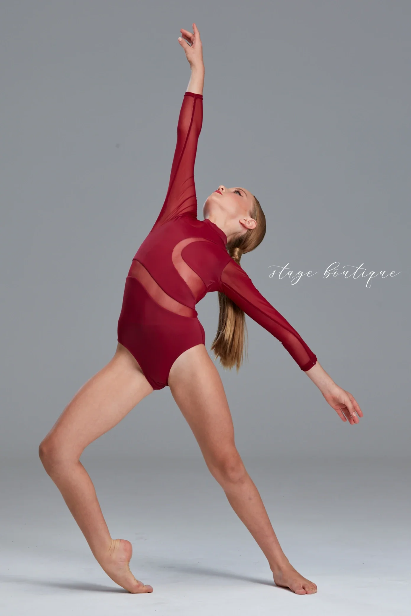 Girls Mesh Lycra Fabric Splicing Design Long Sleeve Dance Wear