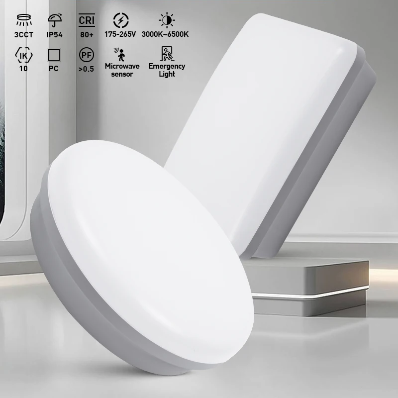 Surface Mounted Motion Sensor Emergency Light 12w Round Square Led ...