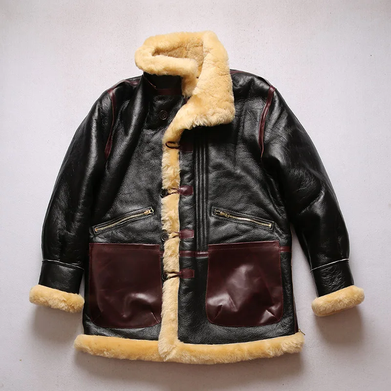 Winter Thickened B7 Bomber Shearing Pilot Sheepskin Fur Coat