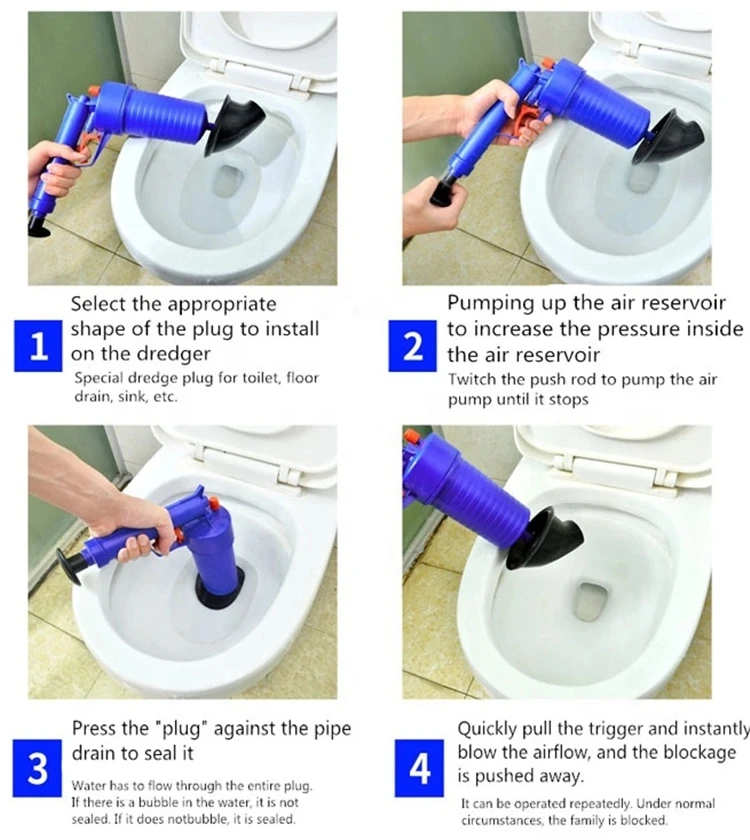 Durable Pneumatic Sewage Spray Gun Bathroom Toilet Dredge Tool Powerful ...