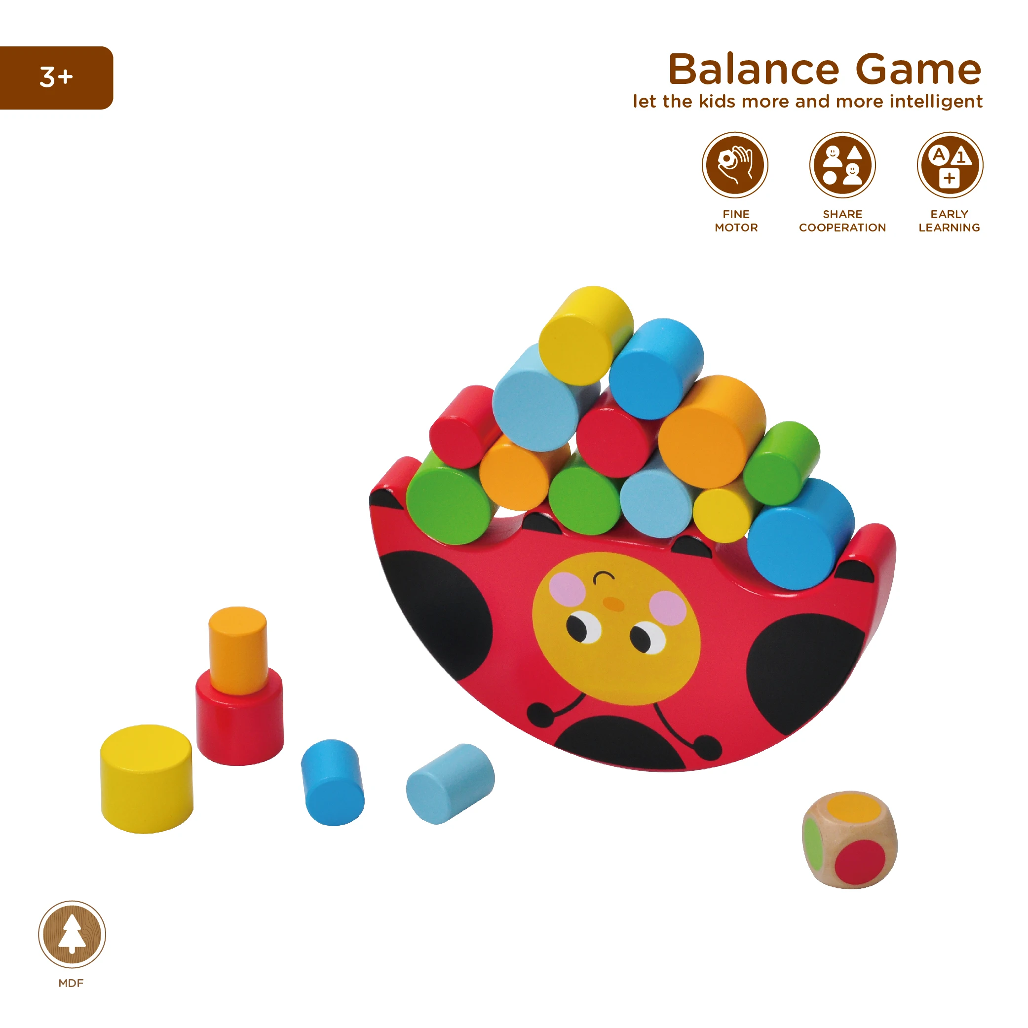 Wooden Educational Fancy Ladybug Shape Natural Wood Balanced Game