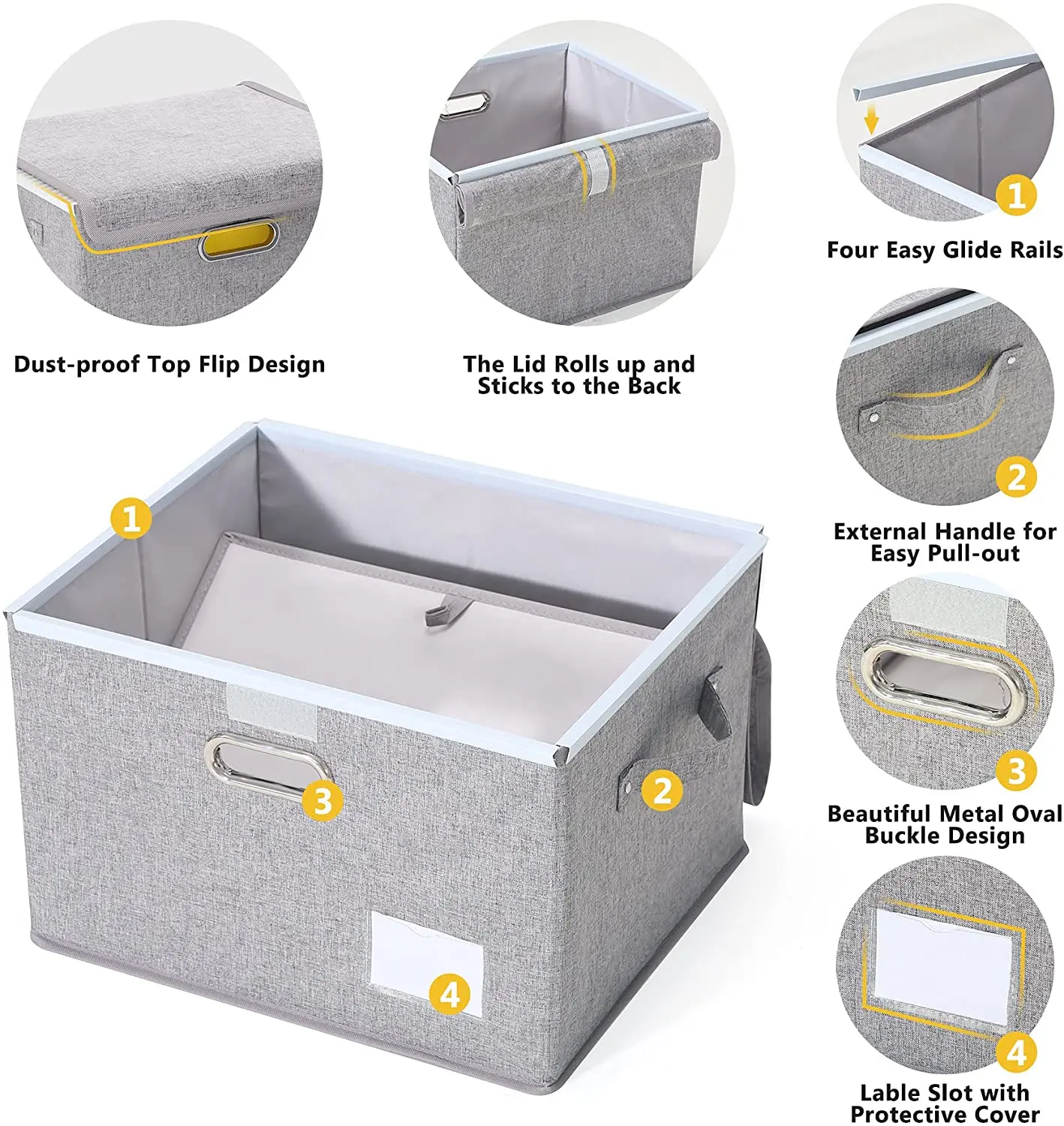 Foldable Linen Fabric File Storage Box Large Capacity Home Office ...