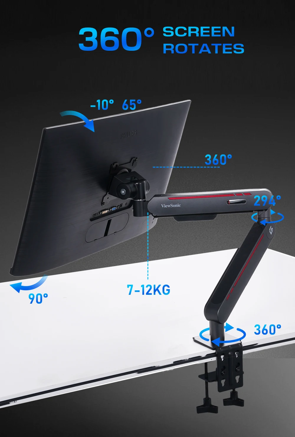 Universal Rotatable Arm Monitor Mount Supports 7-12KG Adjustable Height ...