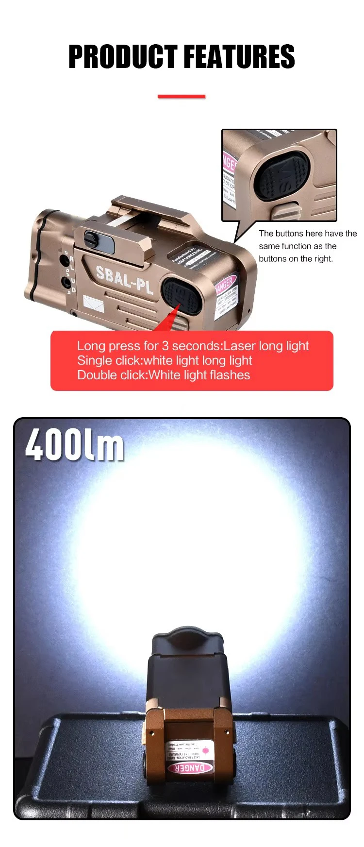 Tactical Flashlight Long Range Red Hunting Light for Night Observation ...