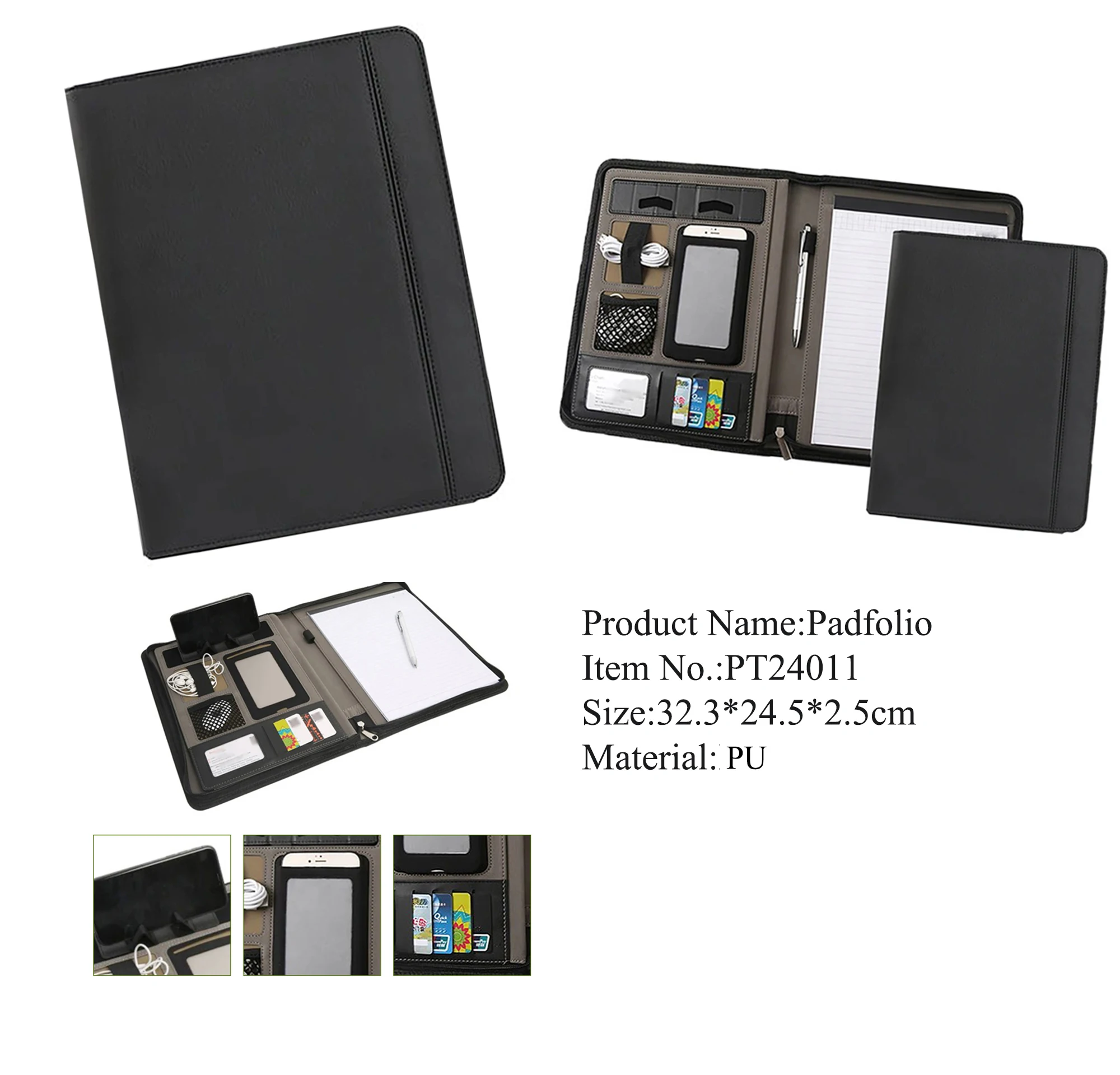 Custom Logo Mini Padfolio A4 Leather File Folder