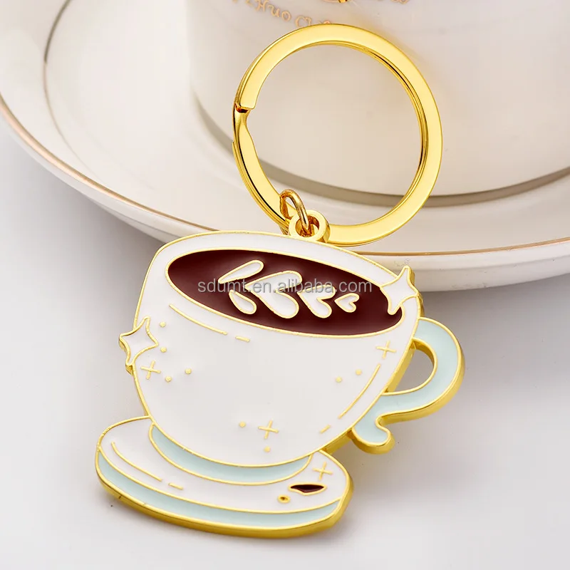 Custom Enamel Freshly Brewed Take Away Coffee Cup Coffee Bean Keyring ...