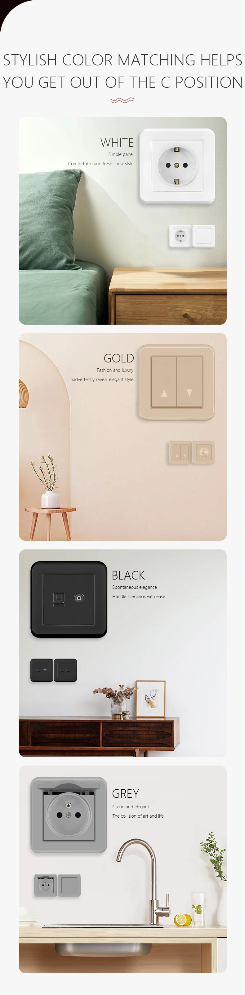 FIKO European Standard Wall Light Switches and Sockets