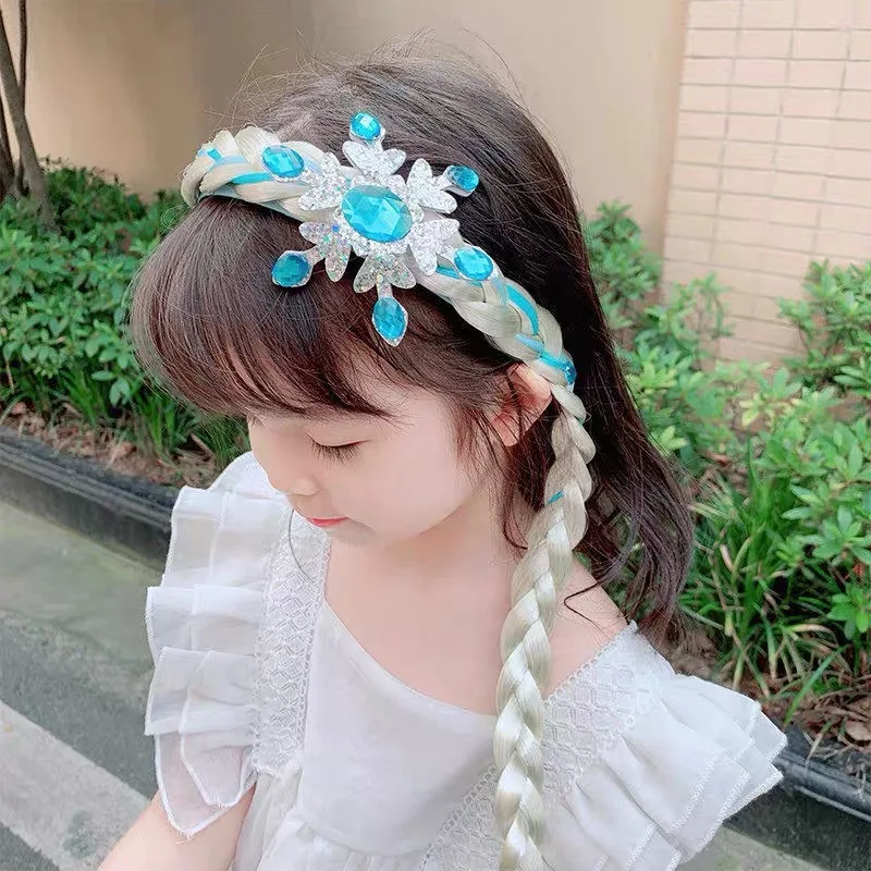Children's Princess Crown Hair Band Girls Baby Wigs Long Braids ...