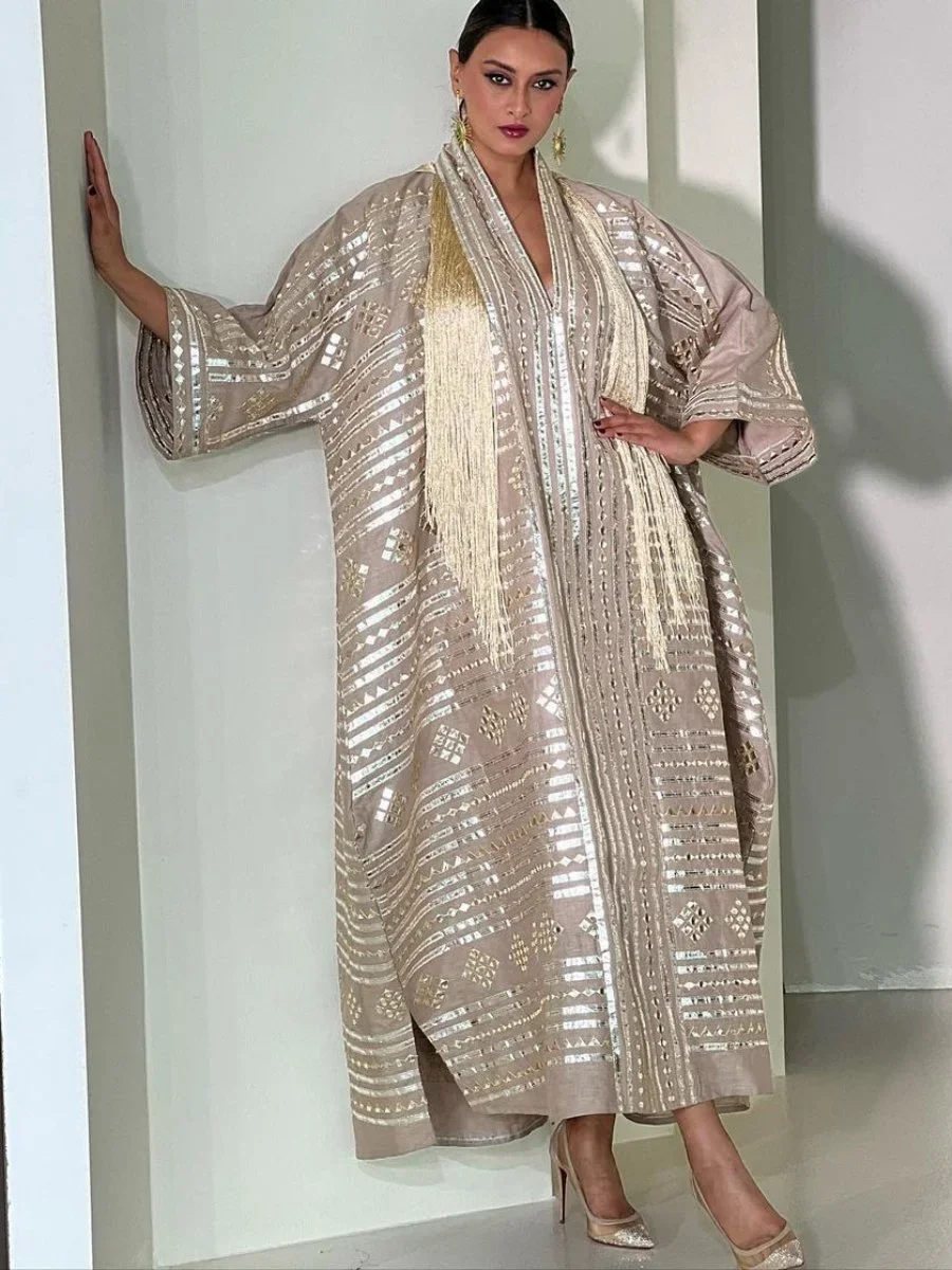 Custom Oem Middle East Arab Kuwait Golden Print Tassel Design V Neck ...