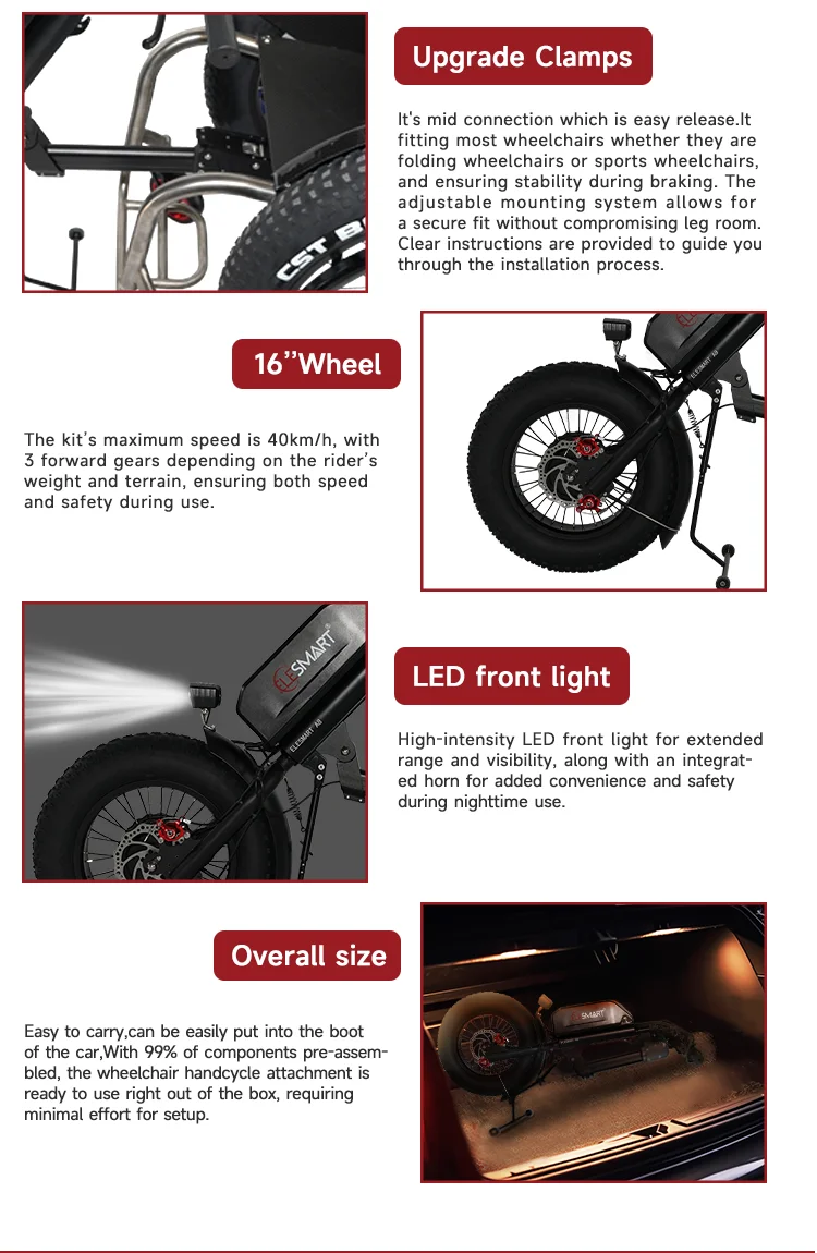 48v 1000w Wheelchair Power Attachment - Elesmart Rehab Device