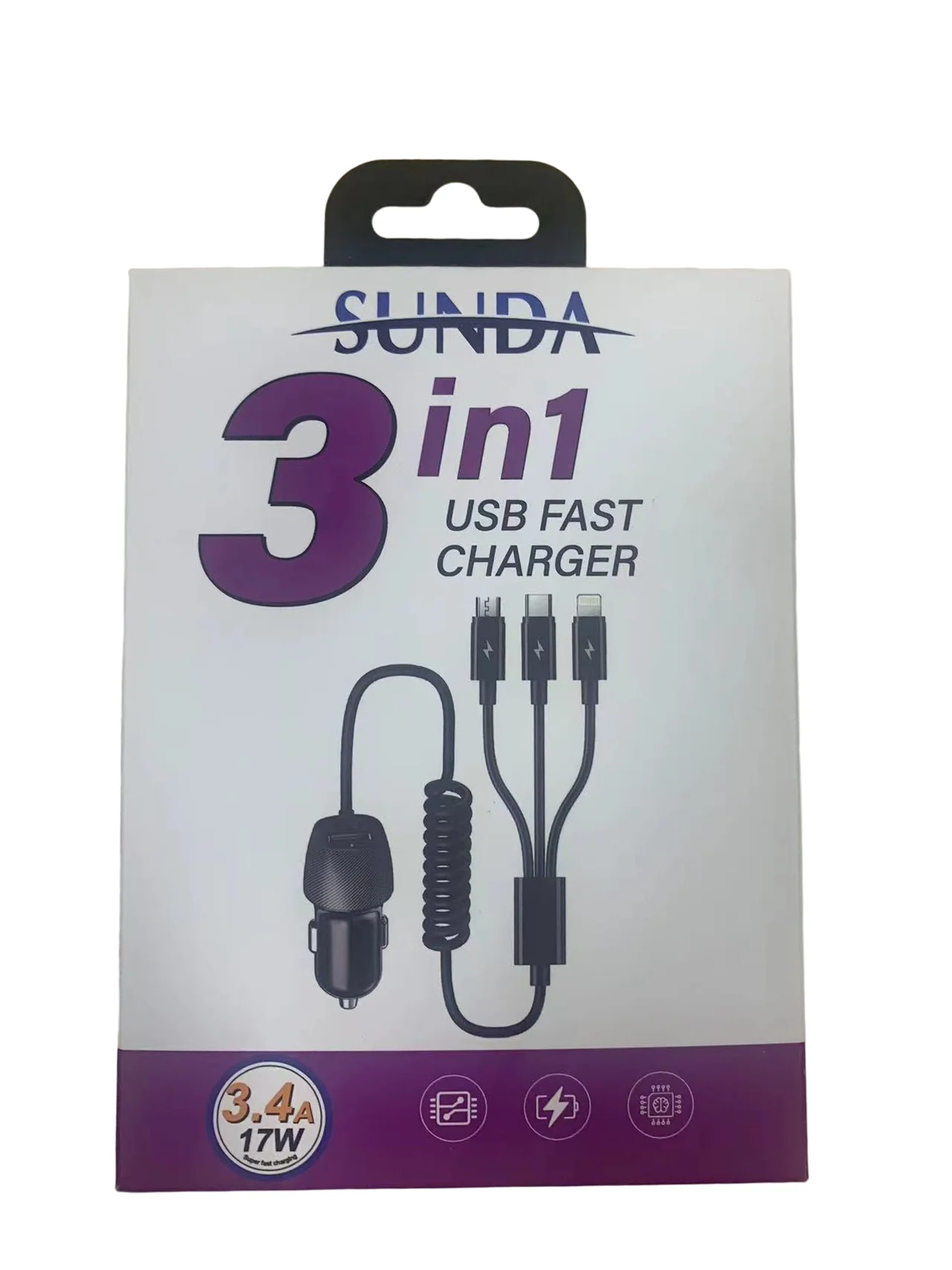 3-in-1 Car Charger 17w Fast Charging For Iphone Xiaomi Huawei Samsung ...