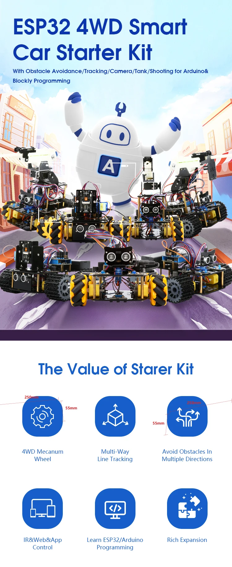 ACEBOTT ESP32 Smart Robot Car Kit For Arduino DIY Programmable STEM Toys for Arduino| Alibaba.com