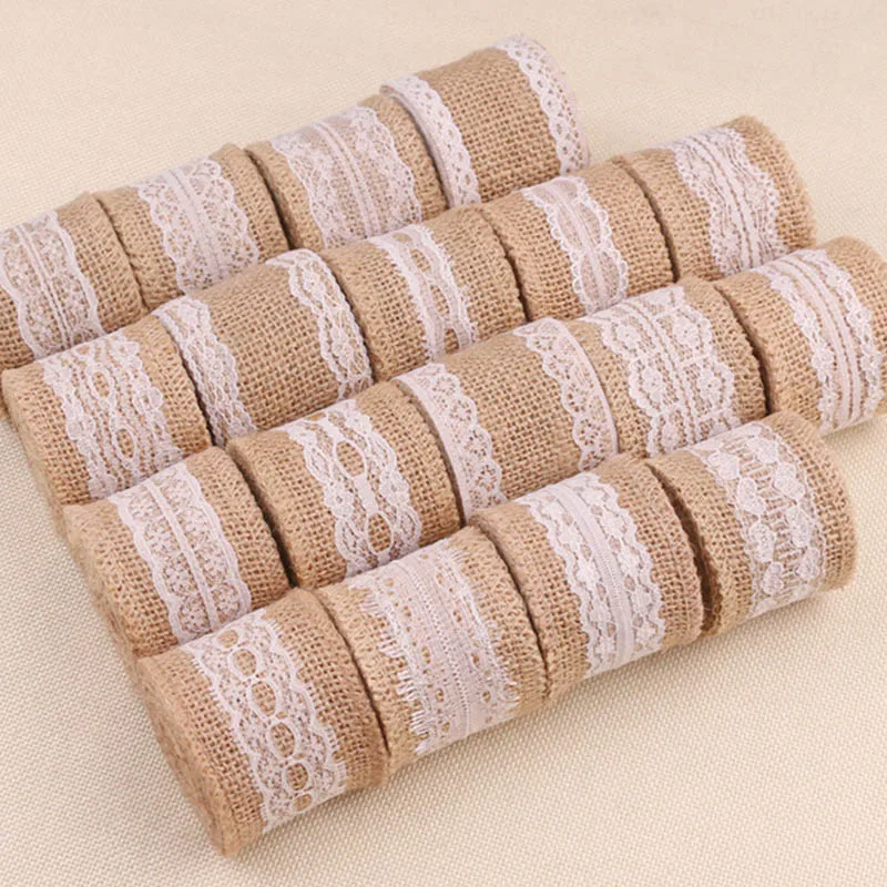 Natural Burlap Ribbon Roll With White Lace Diy Home Decoration Rustic ...