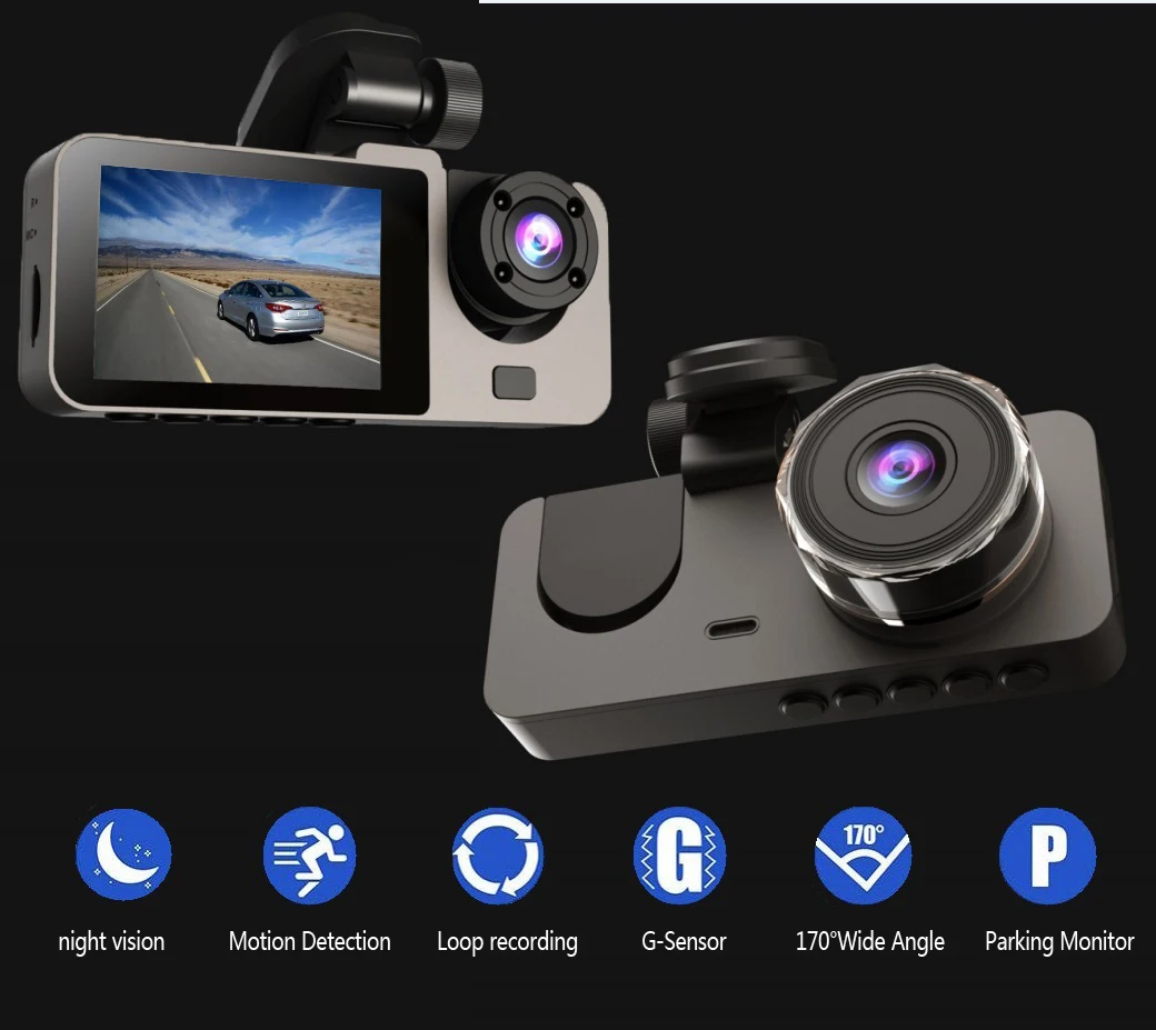 The New Car Video Recorder 3 Camera Dash Cam 1080p Vehicle Black Box ...
