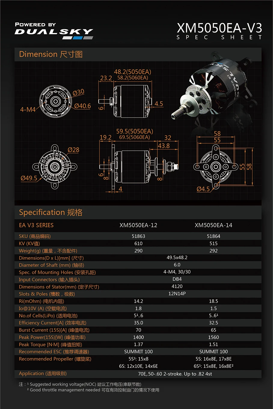 DUALSKY XM5050EA 610kv 515kv 250kv V3 Brushless Outrunners for 70E ...