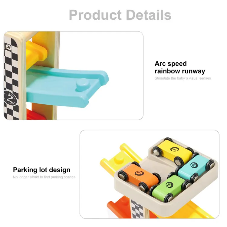 Wooden Race Track Car Ramp Racer With 4 Mini Cars Early Preschool ...