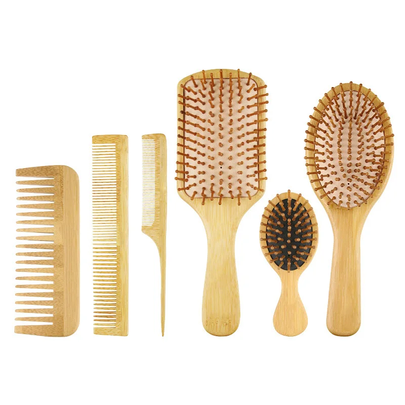 6-Piece Set of Smooth Bamboo Wooden Wide-Tooth Tail Combs Custom Logo ...