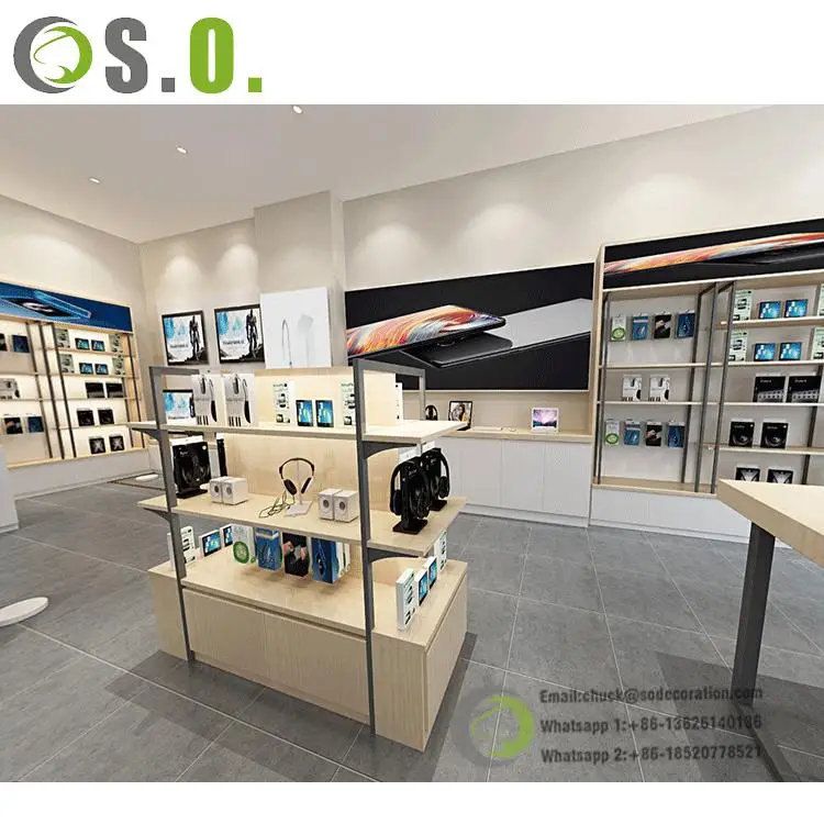 Laptop Showroom Design for Mobile Phone Display Table Phone Cabinet ...