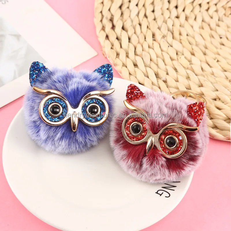 Wholesale High Quality Owl Animal Shape Puff Ball Plush Keychain Car ...