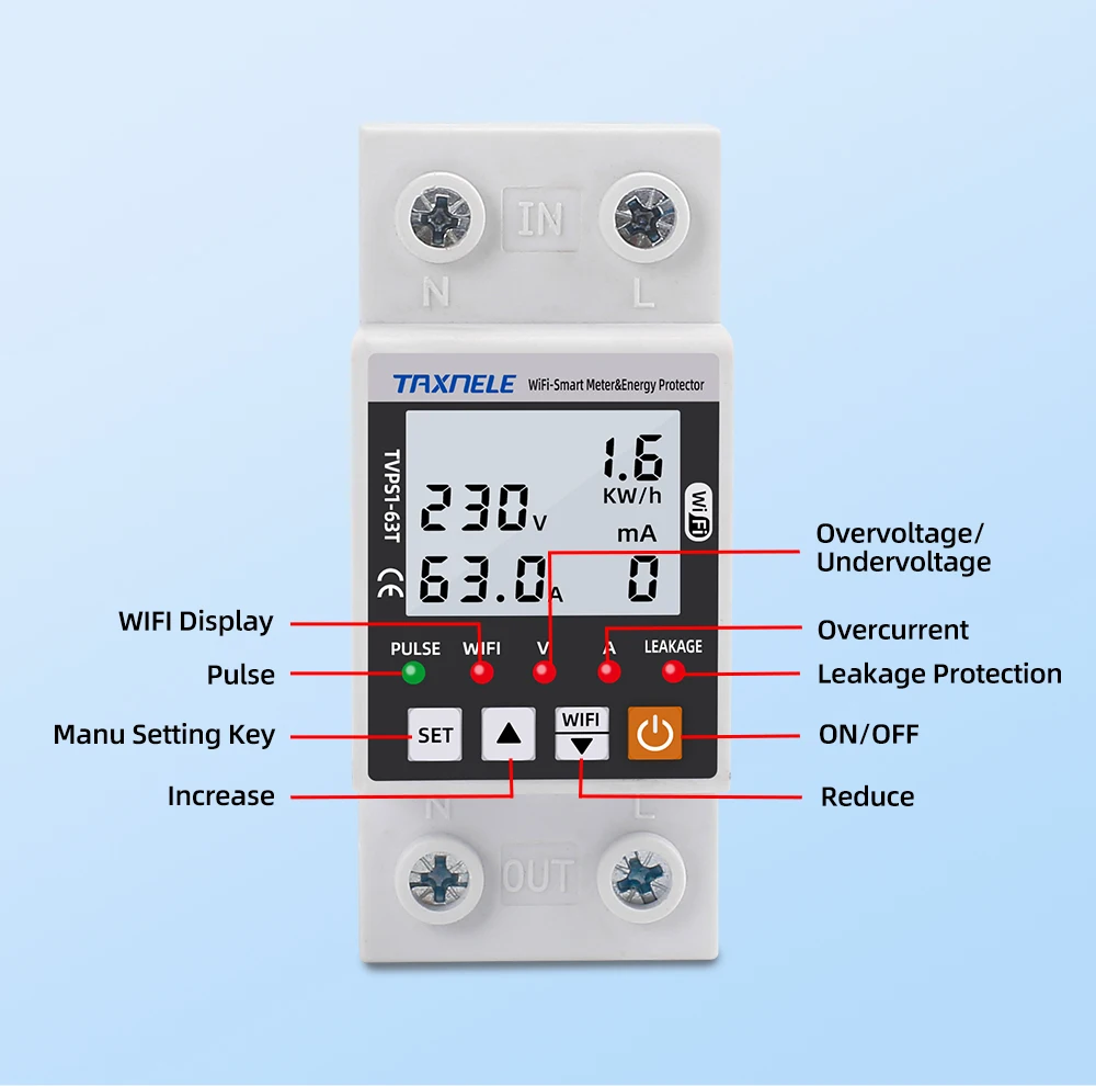 63a Tuya Wifi Smart Earth Leakage Over Under Voltage Protector Relay ...