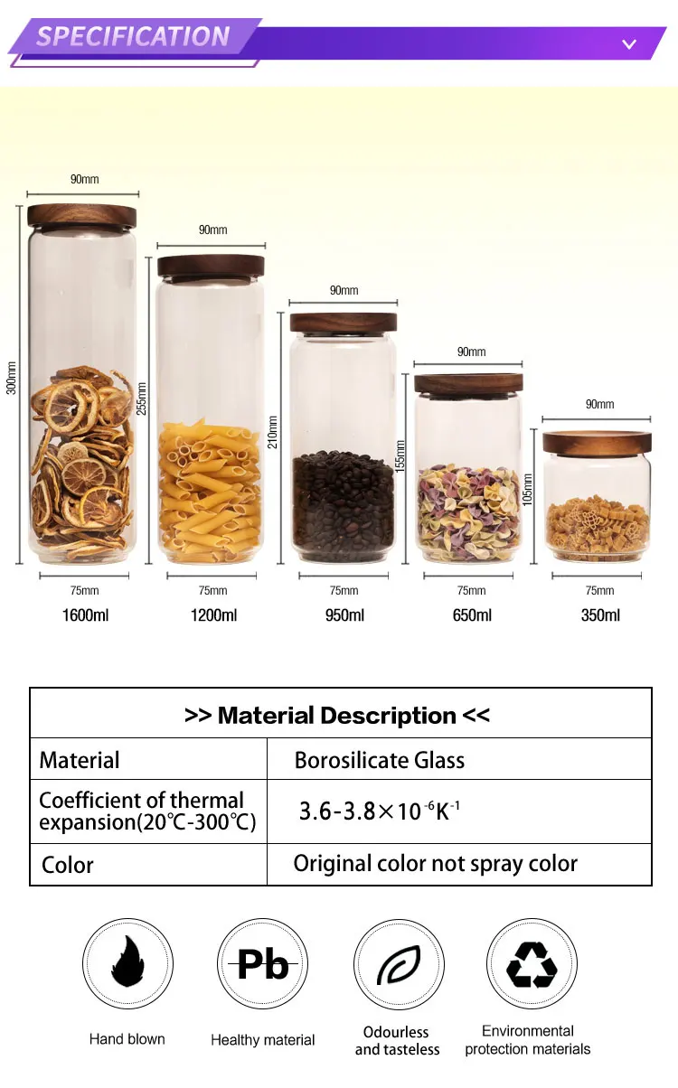 Prodcued Various Sizes Glass Storage Jar With Lids Custom Kitchen Glass ...