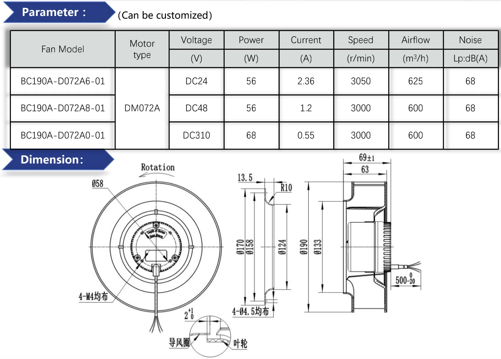 Propeller Low Noise Centrifugal Blower 24v 56v Air Purifier Centrifugal ...