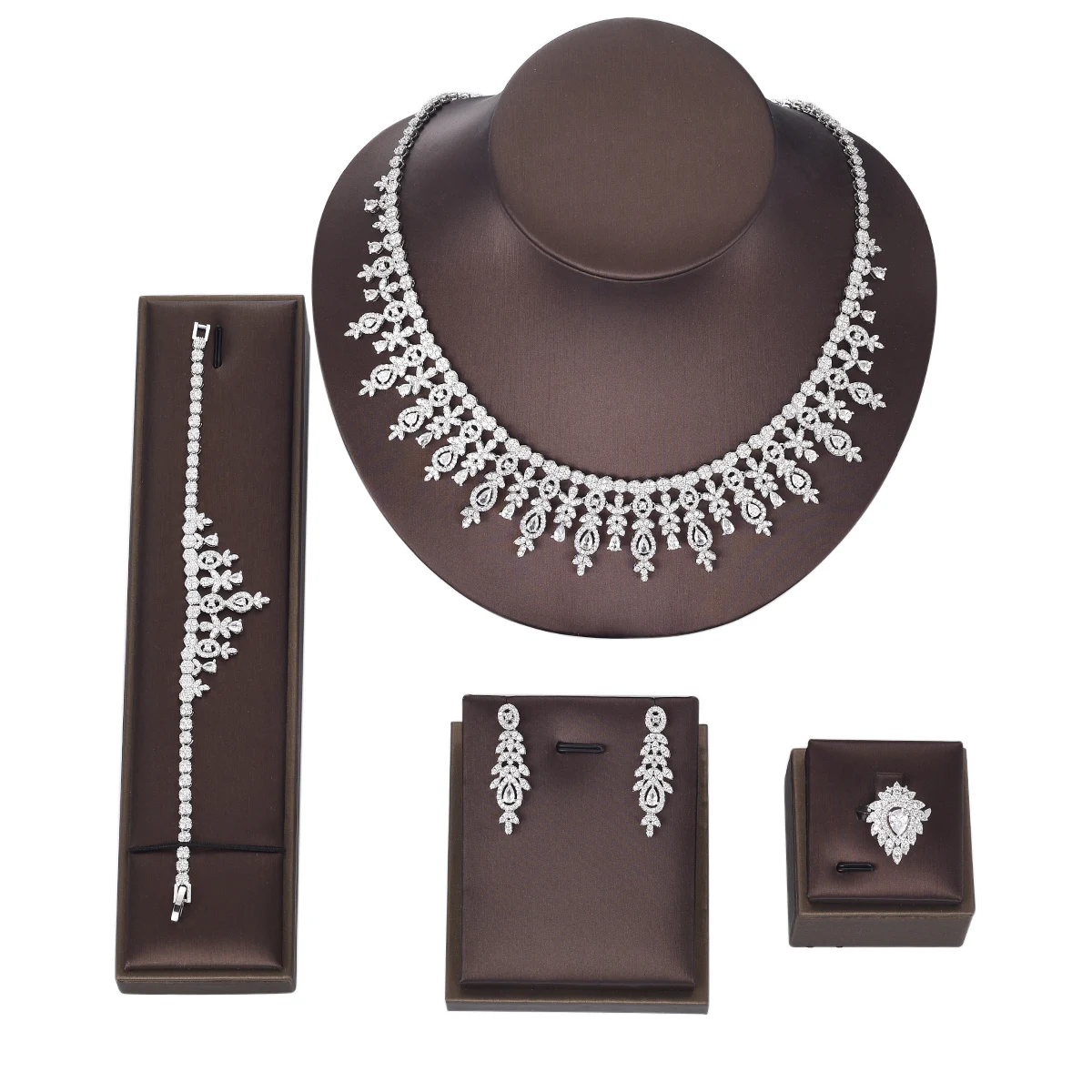 Cubic Zirconia Big Wedding Banquet Necklace Dubai White Gold Bridal ...