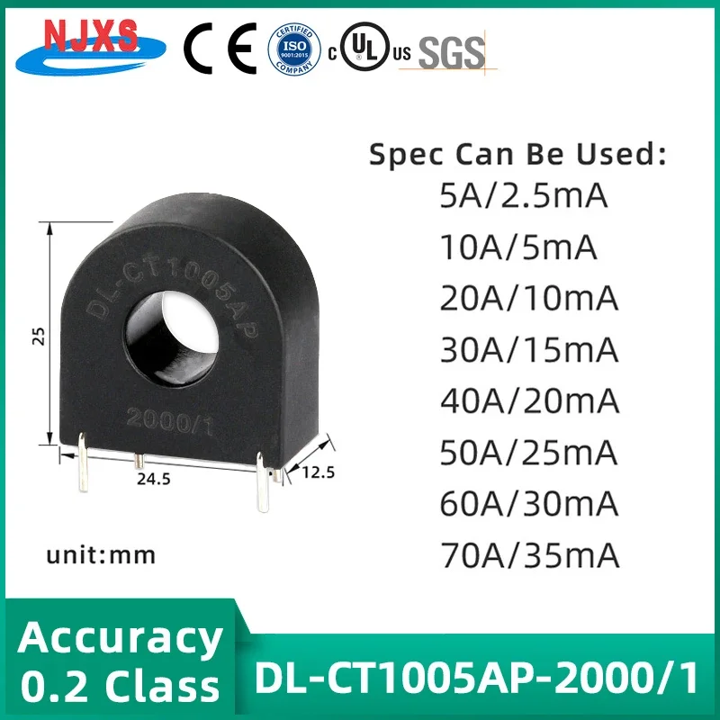 Micro Current Transformer 5A 10A 30A 50A 100A 150A 200A 250A Lead Wire ...