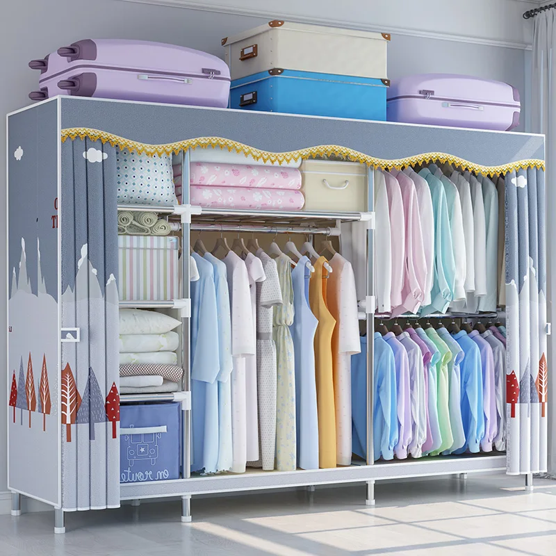 201g Folding Canvas Wardrobe Assemble Wardrobes Foldable Clothes ...