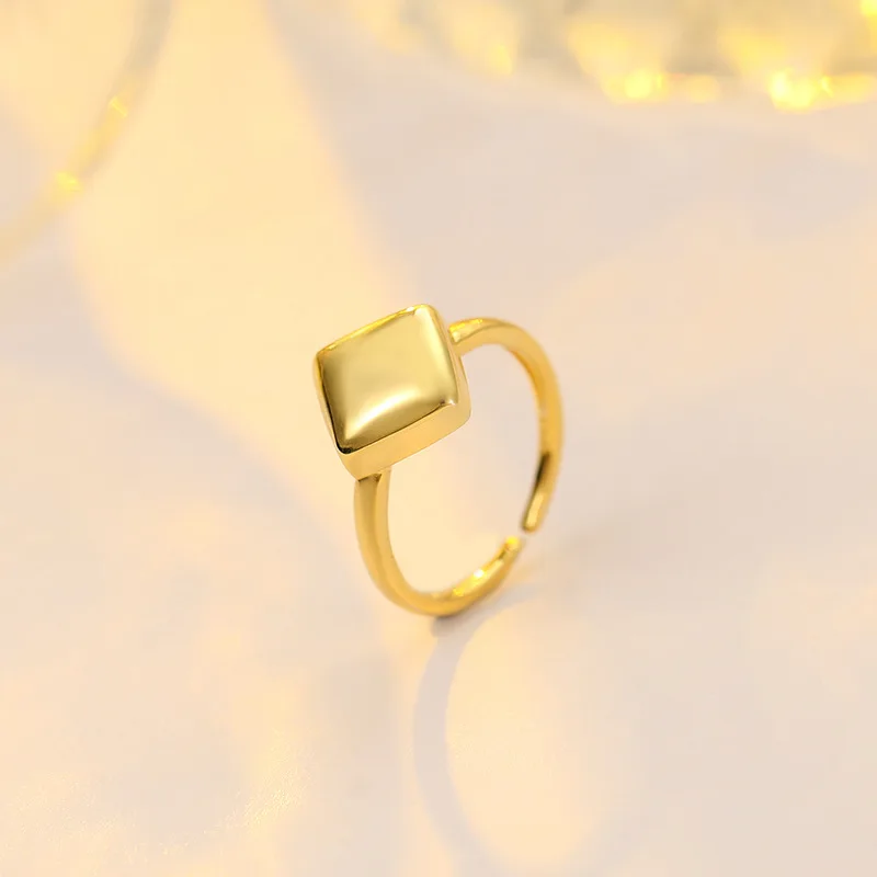 Simple 925 Sterling Silver Plain Square Shape Gold Plated Rings For ...