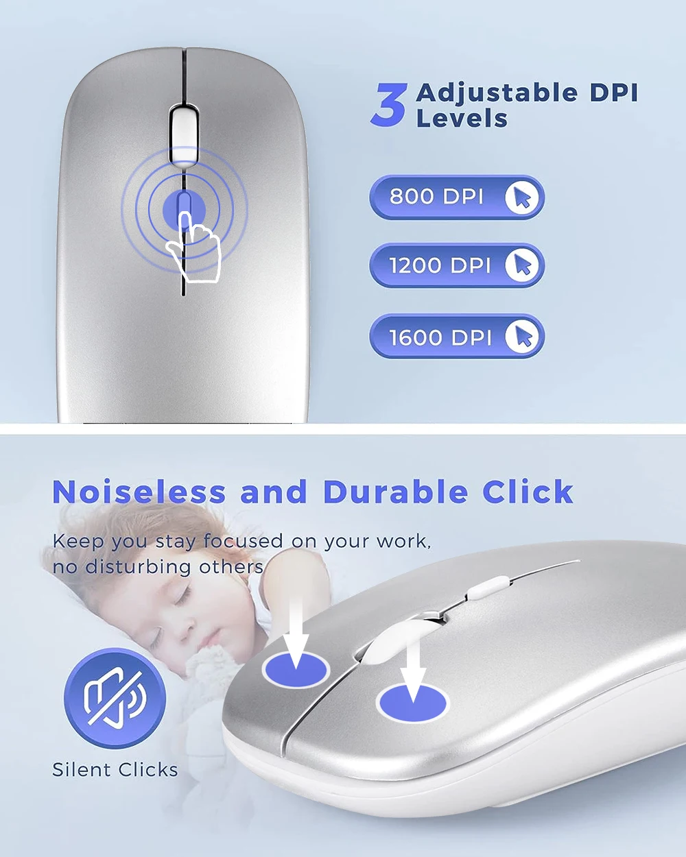 Slient Ergonomic Slim 2.4G USB Cordless Mouse Keyboard Combo Wireless ...