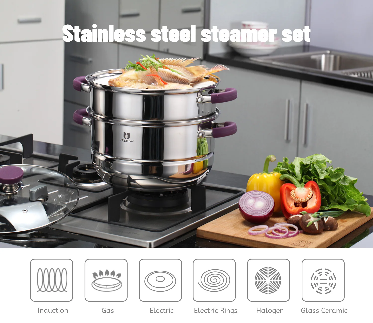 Multi-Layers Steamer Pot Stainless Steel Steaming Cookware with Glass ...