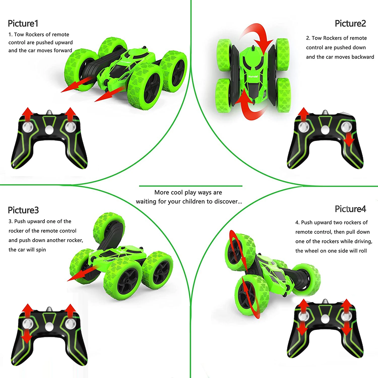 360 Degree 128 Double Side Stunt Car Remote Control Car Toys Rolling ...