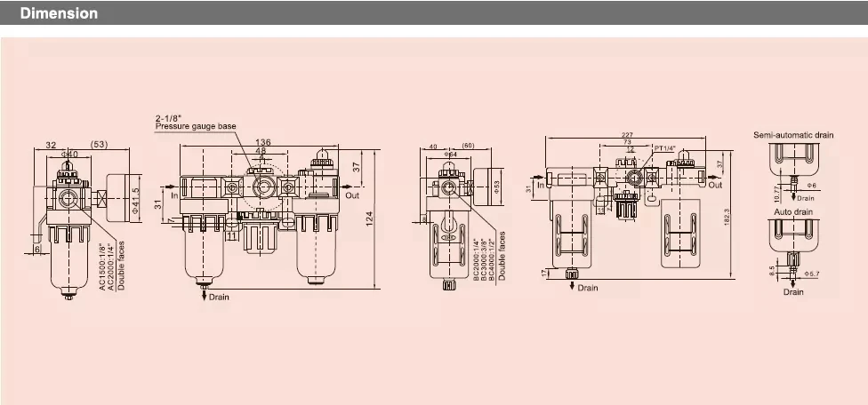 BC4000 Pneumatic Filter Regulator Lubricator - Airtac Type