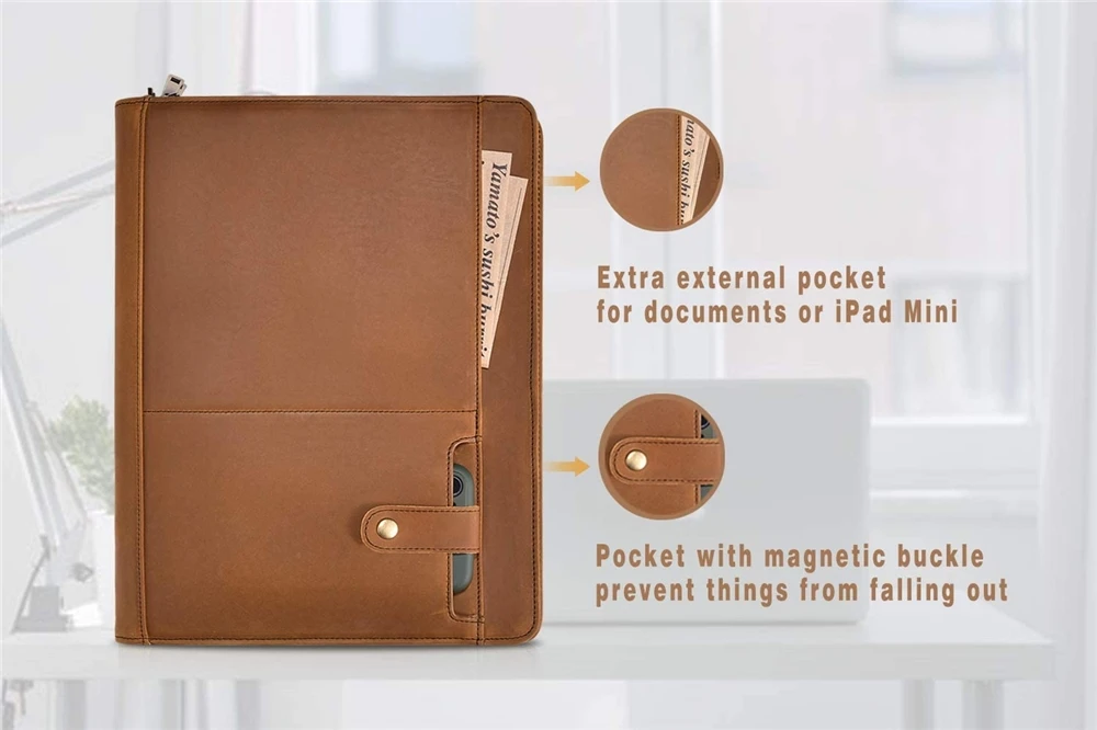 Hot Sale Business Organizer A4 Zipper Pu Leather Tablet Padfolio For ...