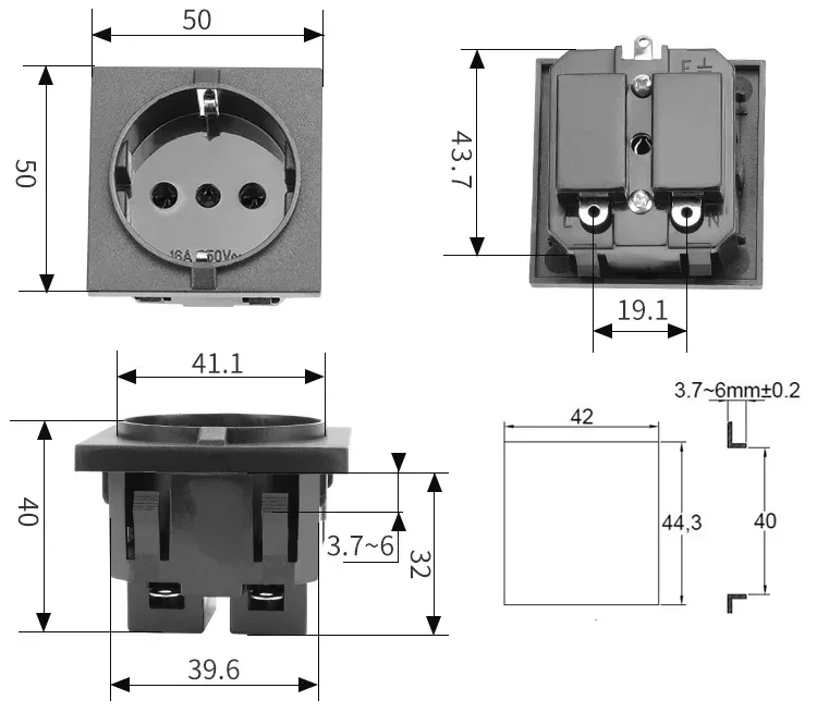 16a 250v Schuko Power Socket Italian Embedded Wall Socket European Ac ...